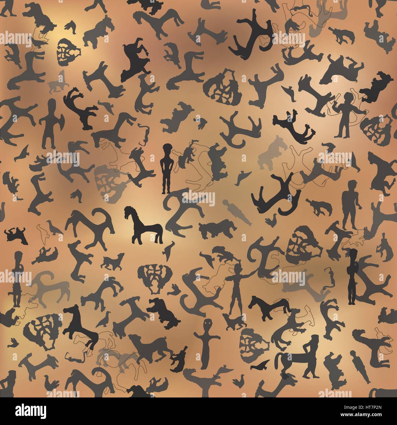 Ancient Mediterranean sculpture seamless pattern. Cave painting animals ...
