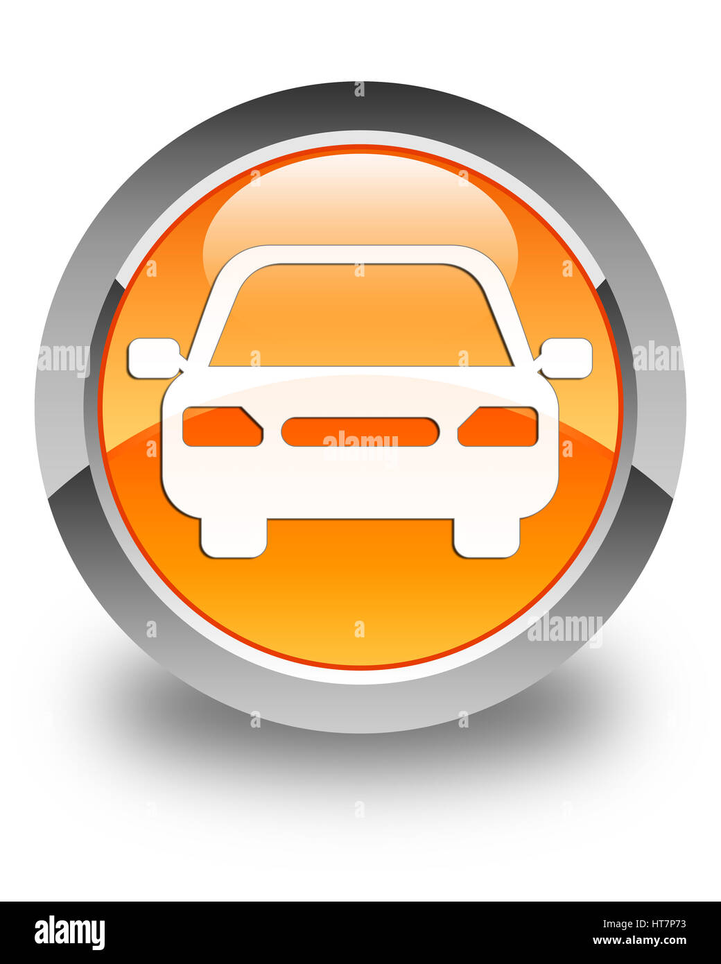 Car icon isolated on glossy orange round button abstract illustration ...