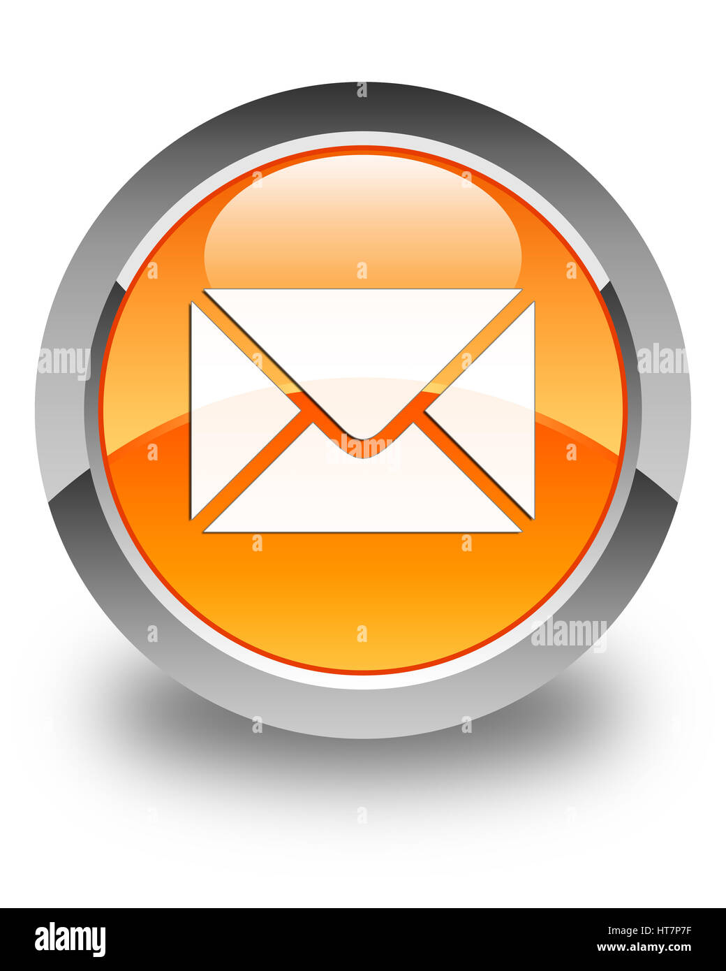 Email icon isolated on glossy orange round button abstract illustration ...