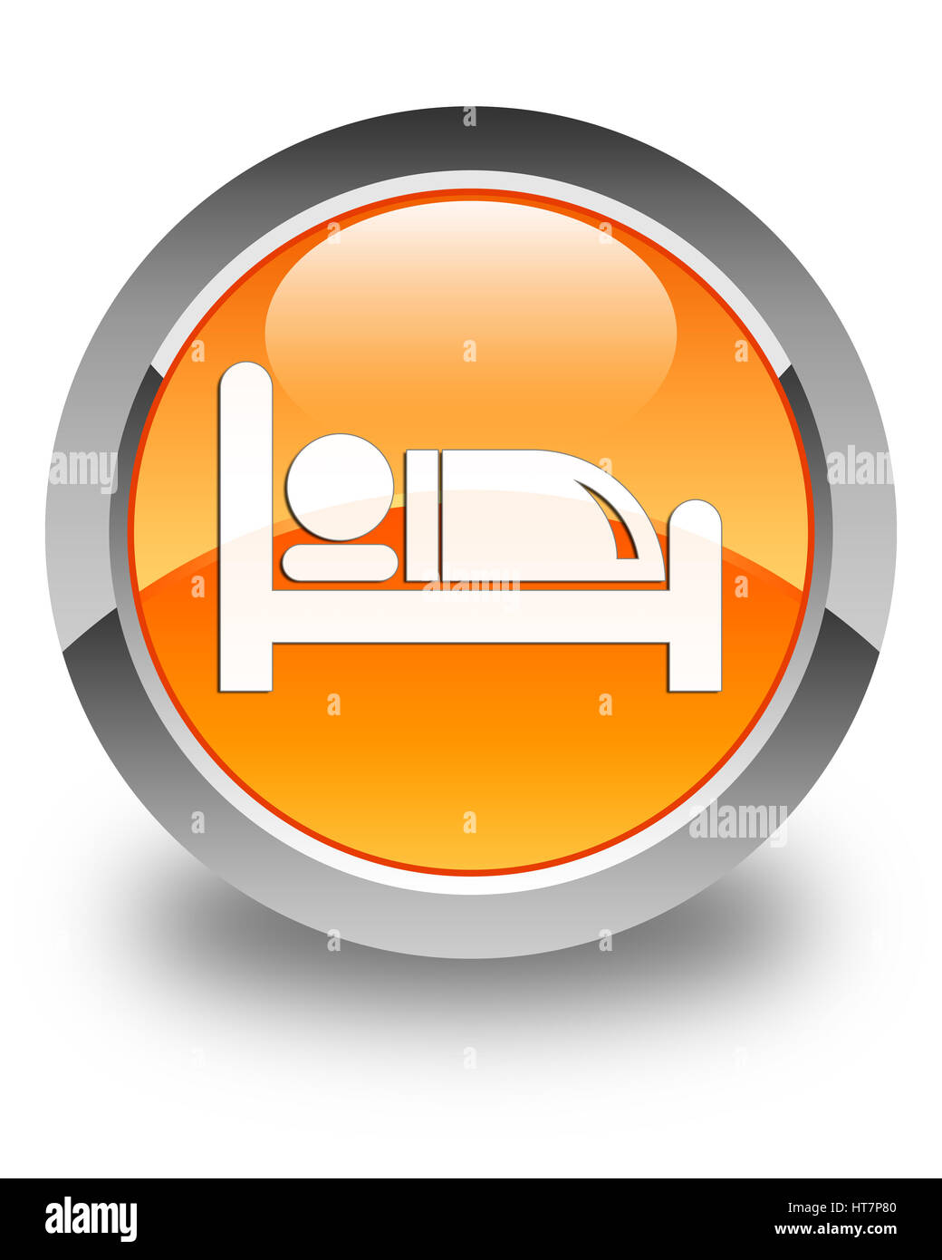 Hotel bed icon isolated on glossy orange round button abstract ...