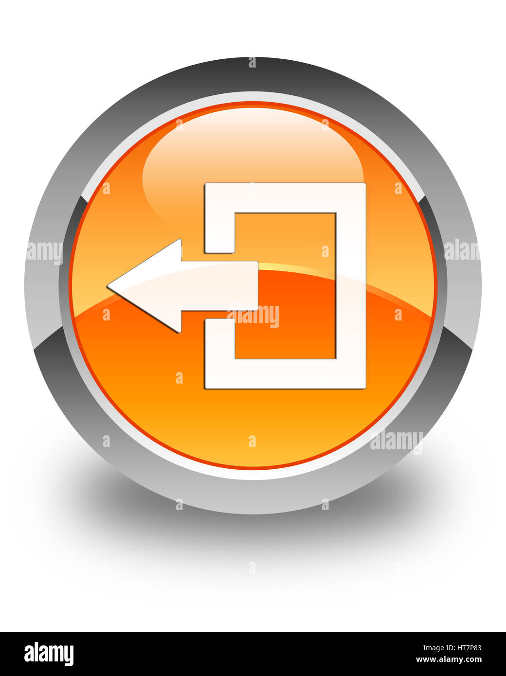 Logout icon isolated on glossy orange round button abstract ...