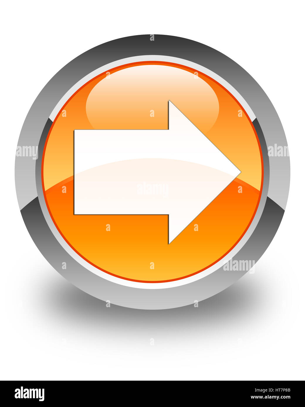 Next arrow icon isolated on glossy orange round button abstract ...