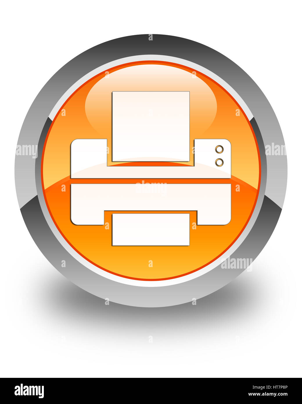 Printer icon isolated on glossy orange round button abstract ...