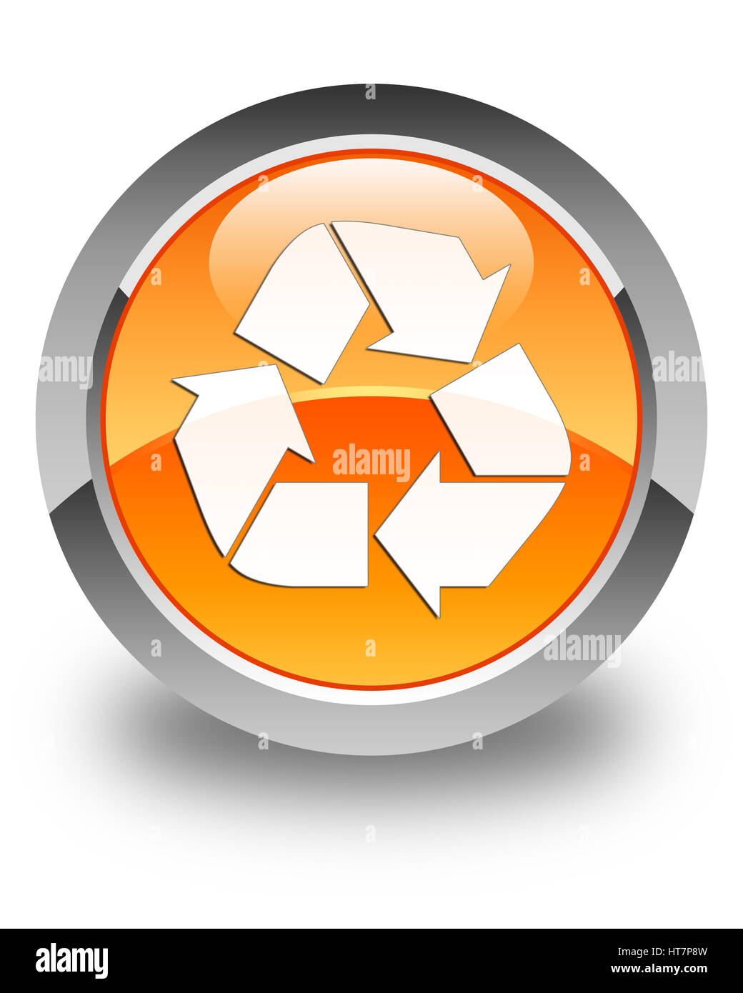Recycle icon isolated on glossy orange round button abstract ...