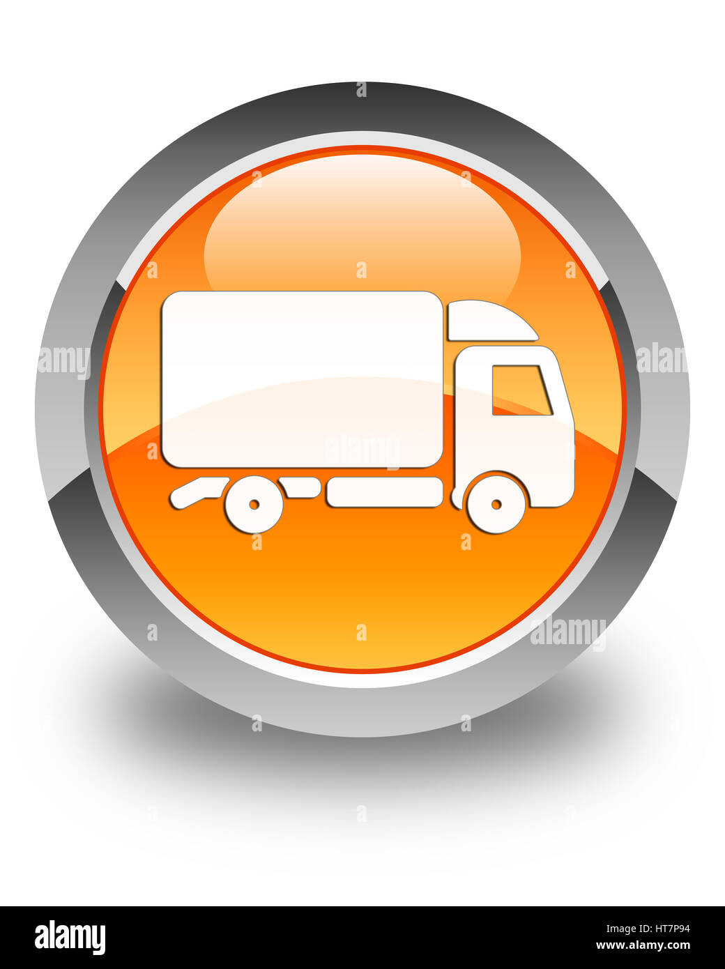 Truck icon isolated on glossy orange round button abstract illustration ...