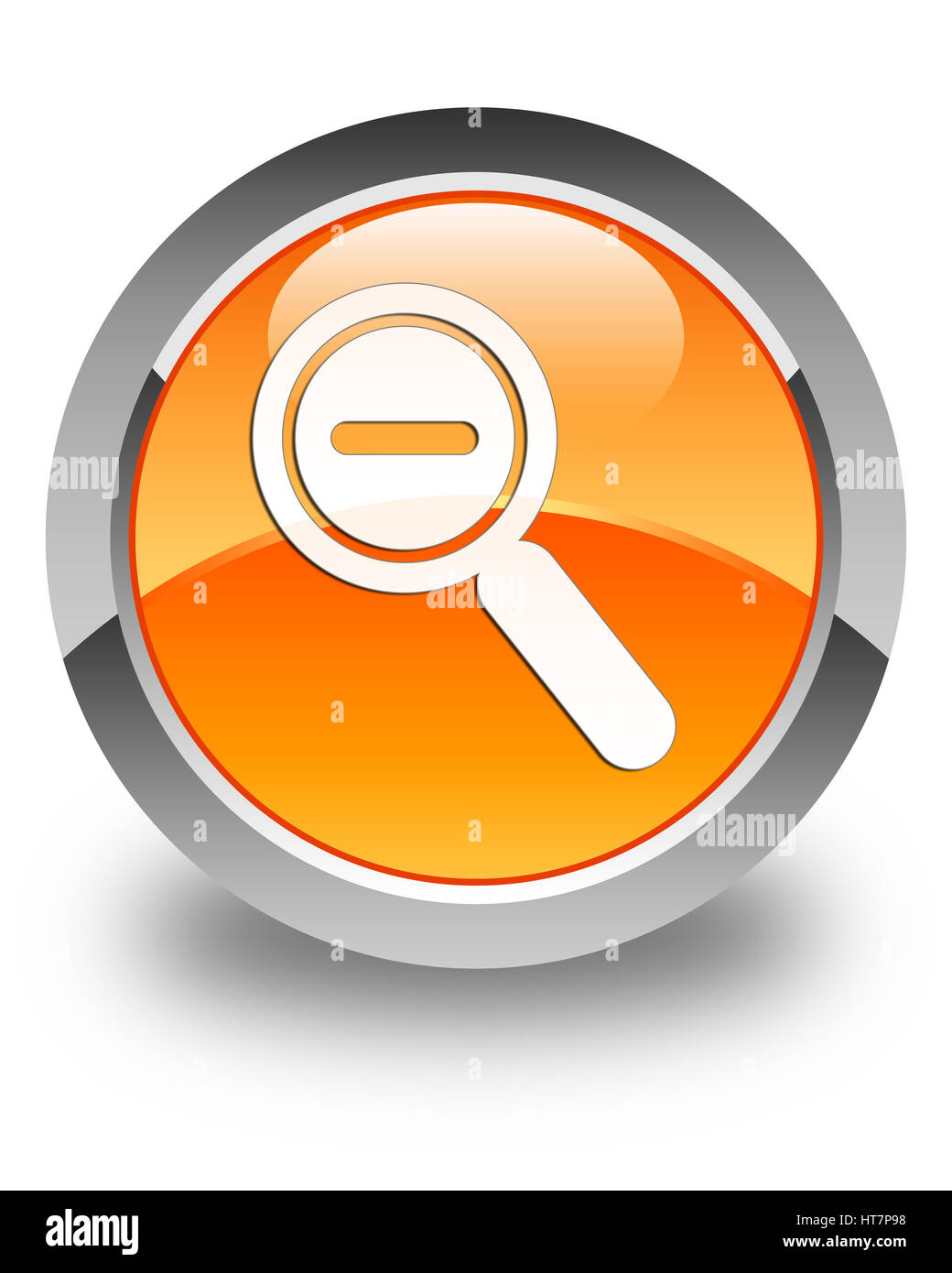 Zoom out icon isolated on glossy orange round button abstract ...