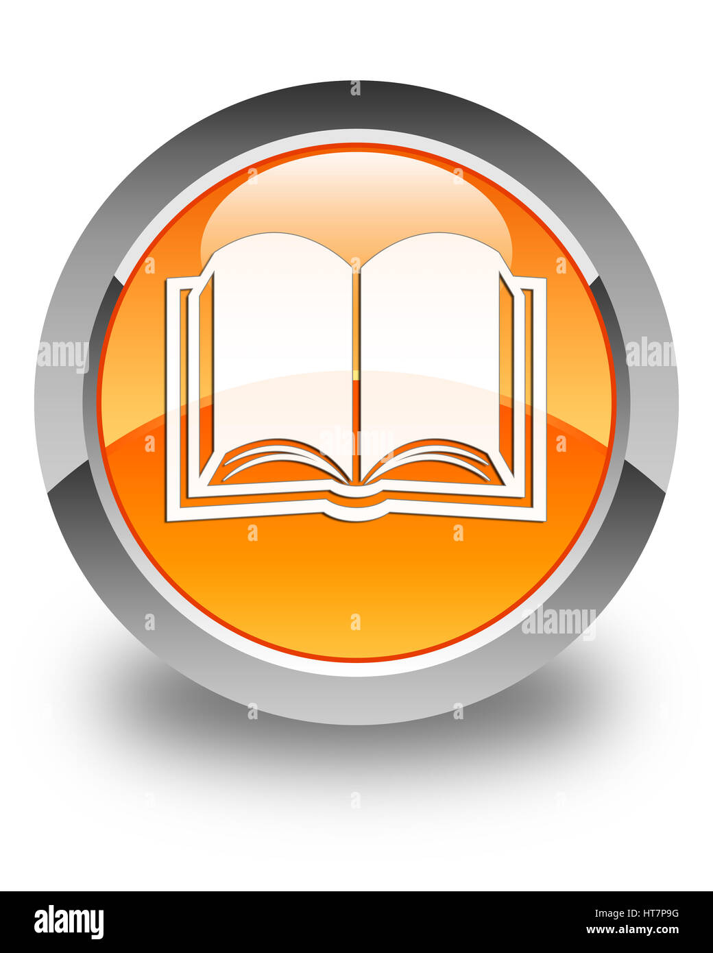 Book icon isolated on glossy orange round button abstract illustration ...