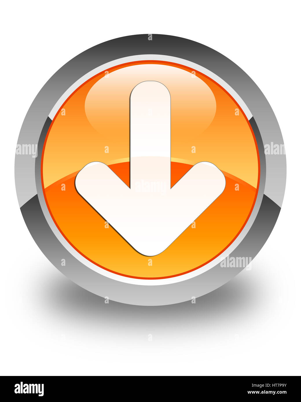 Download arrow icon isolated on glossy orange round button abstract ...