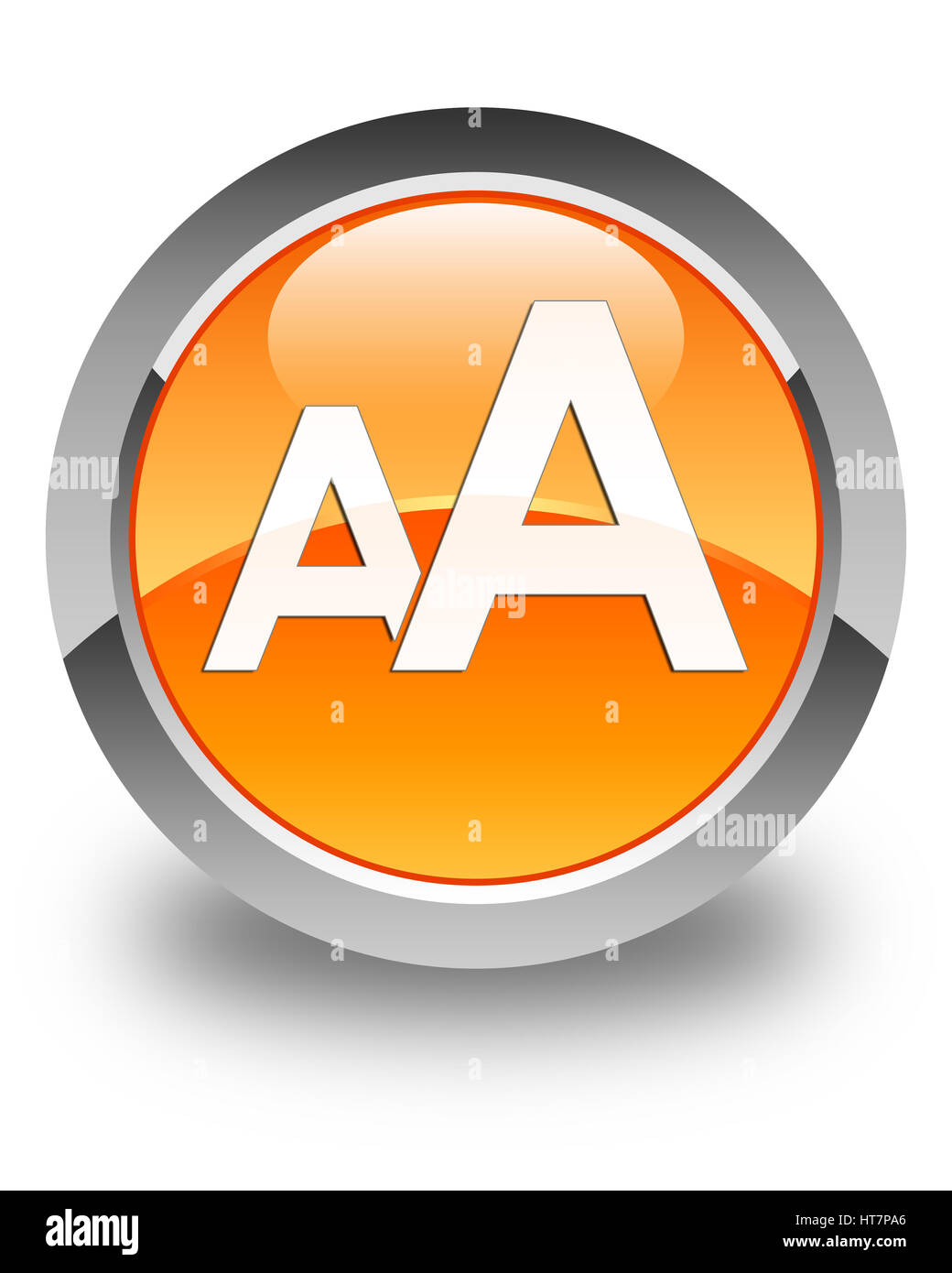 Font size icon isolated on glossy orange round button abstract ...