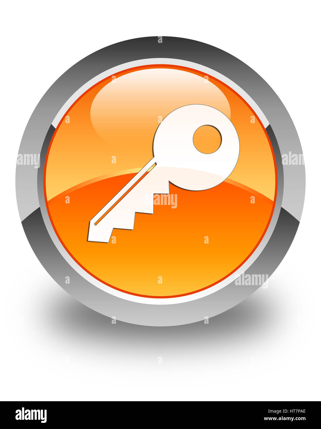 Key icon isolated on glossy orange round button abstract illustration ...