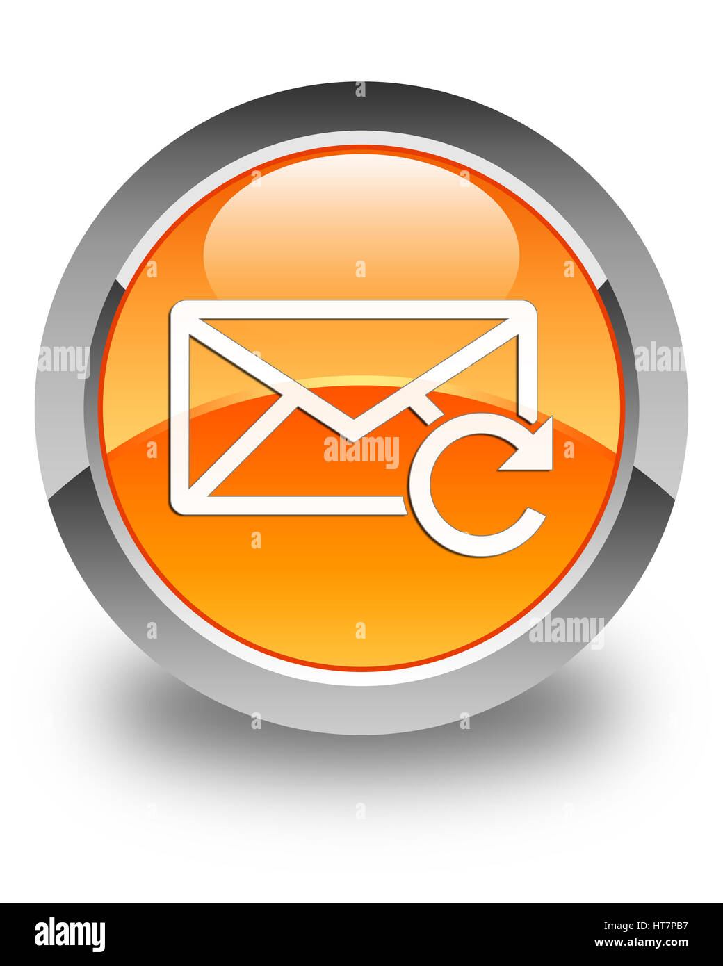 Refresh email icon isolated on glossy orange round button abstract ...