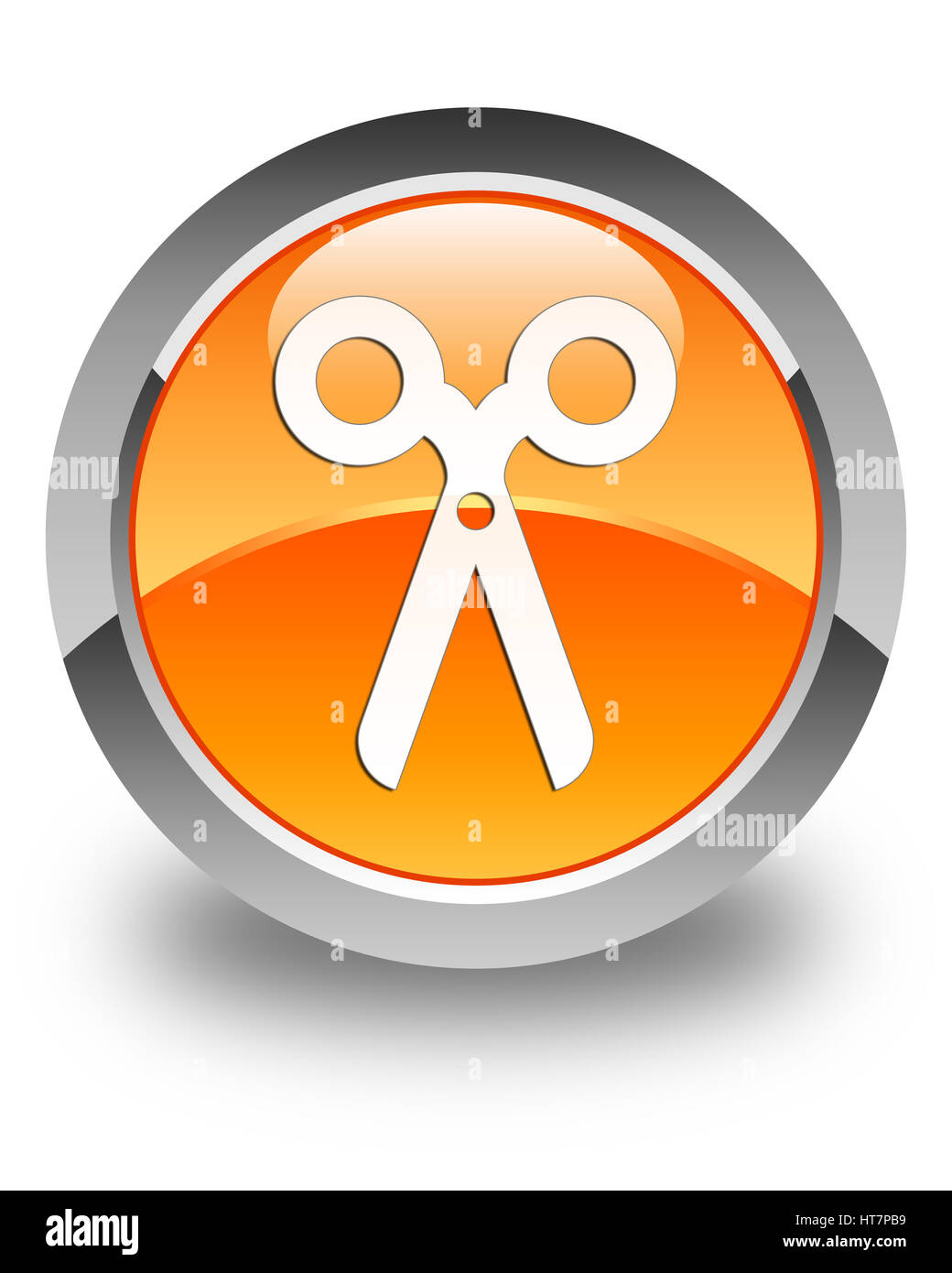 Scissors icon isolated on glossy orange round button abstract ...