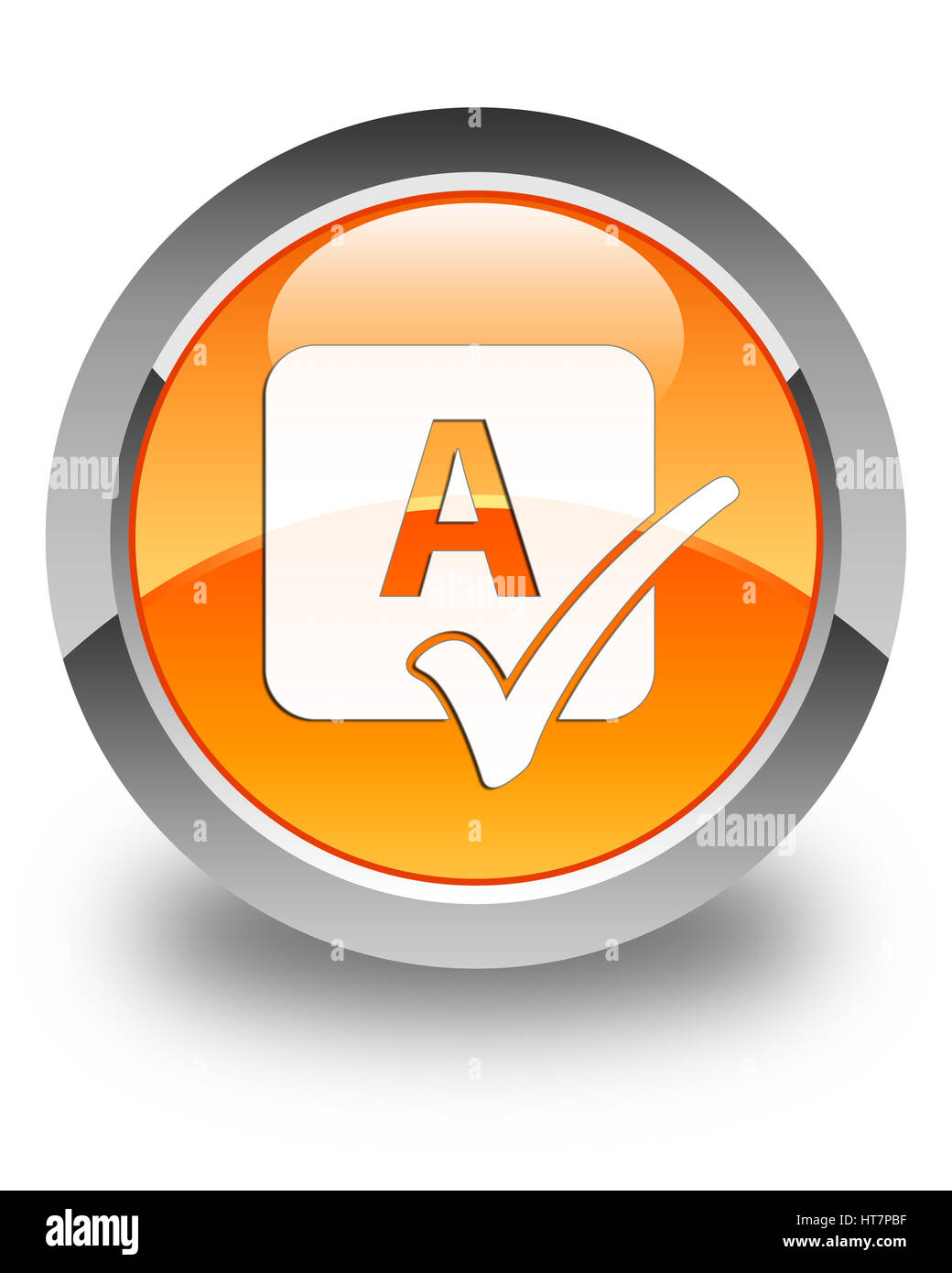 Spell check icon isolated on glossy orange round button abstract ...