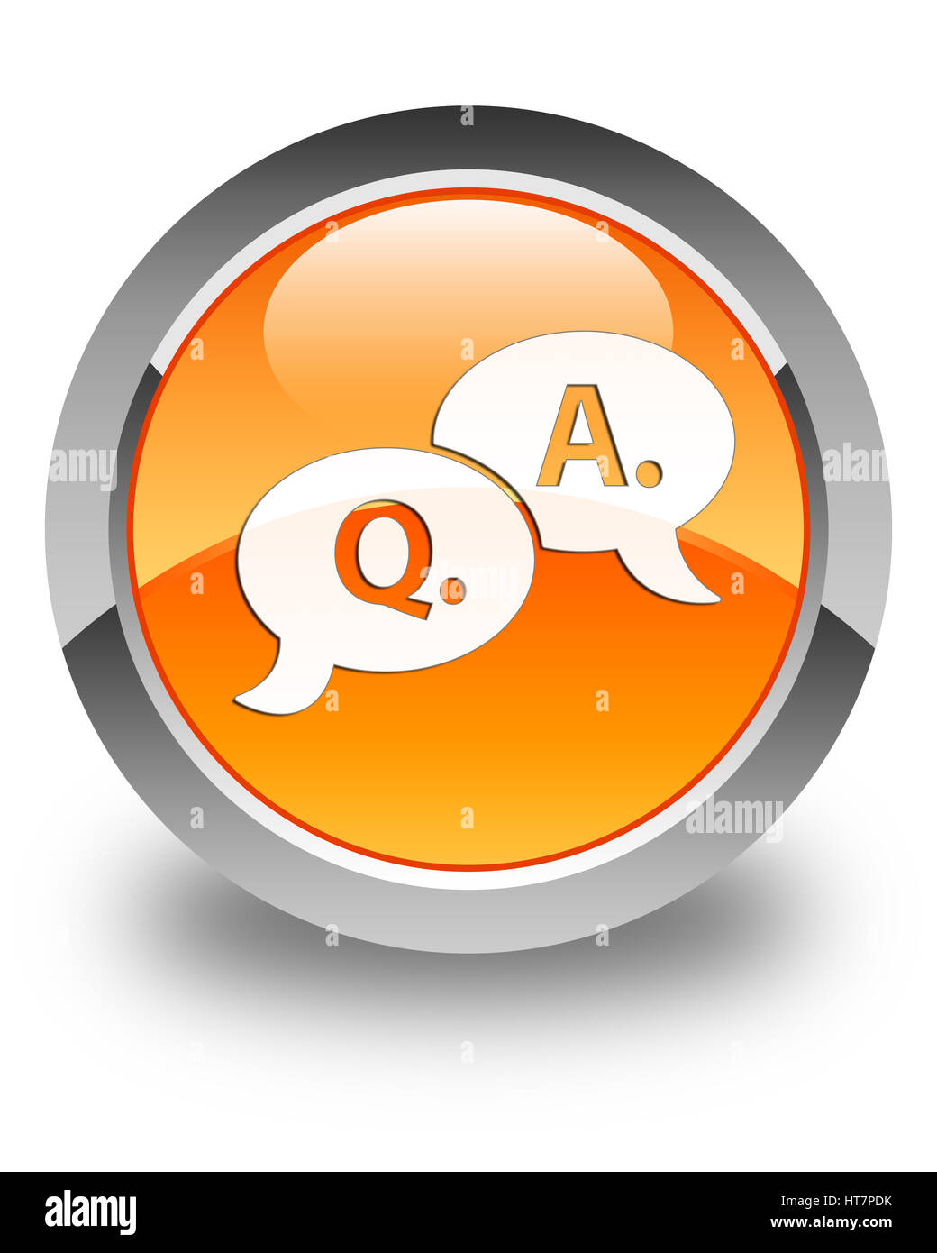 Question answer bubble icon isolated on glossy orange round button ...