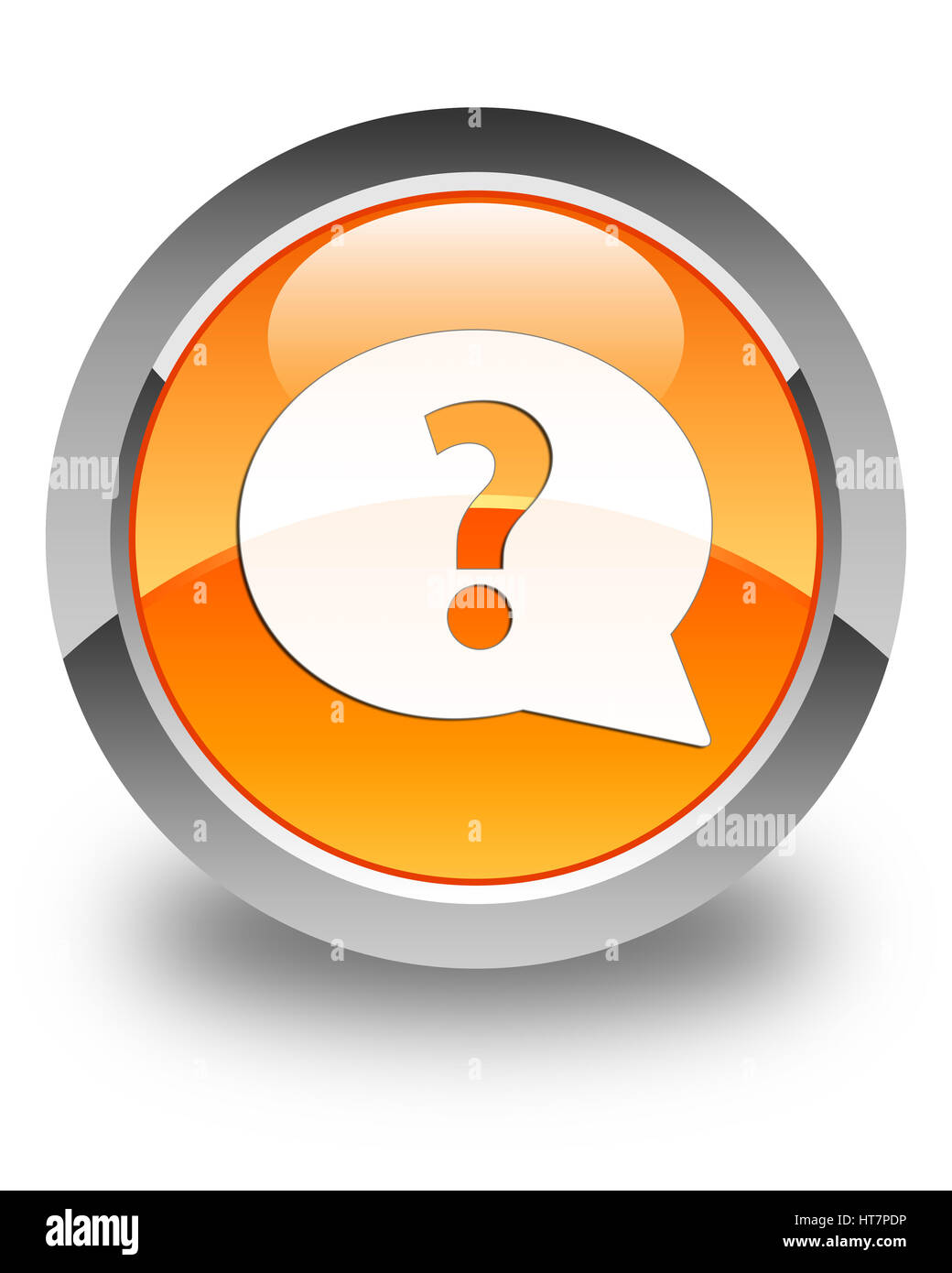 Question mark bubble icon isolated on glossy orange round button ...