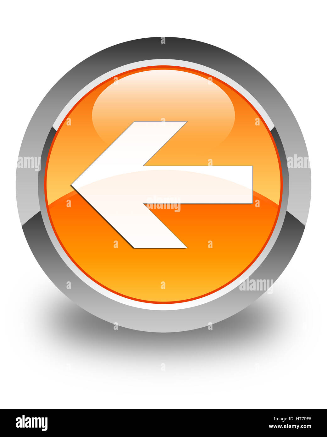 Back arrow icon isolated on glossy orange round button abstract ...