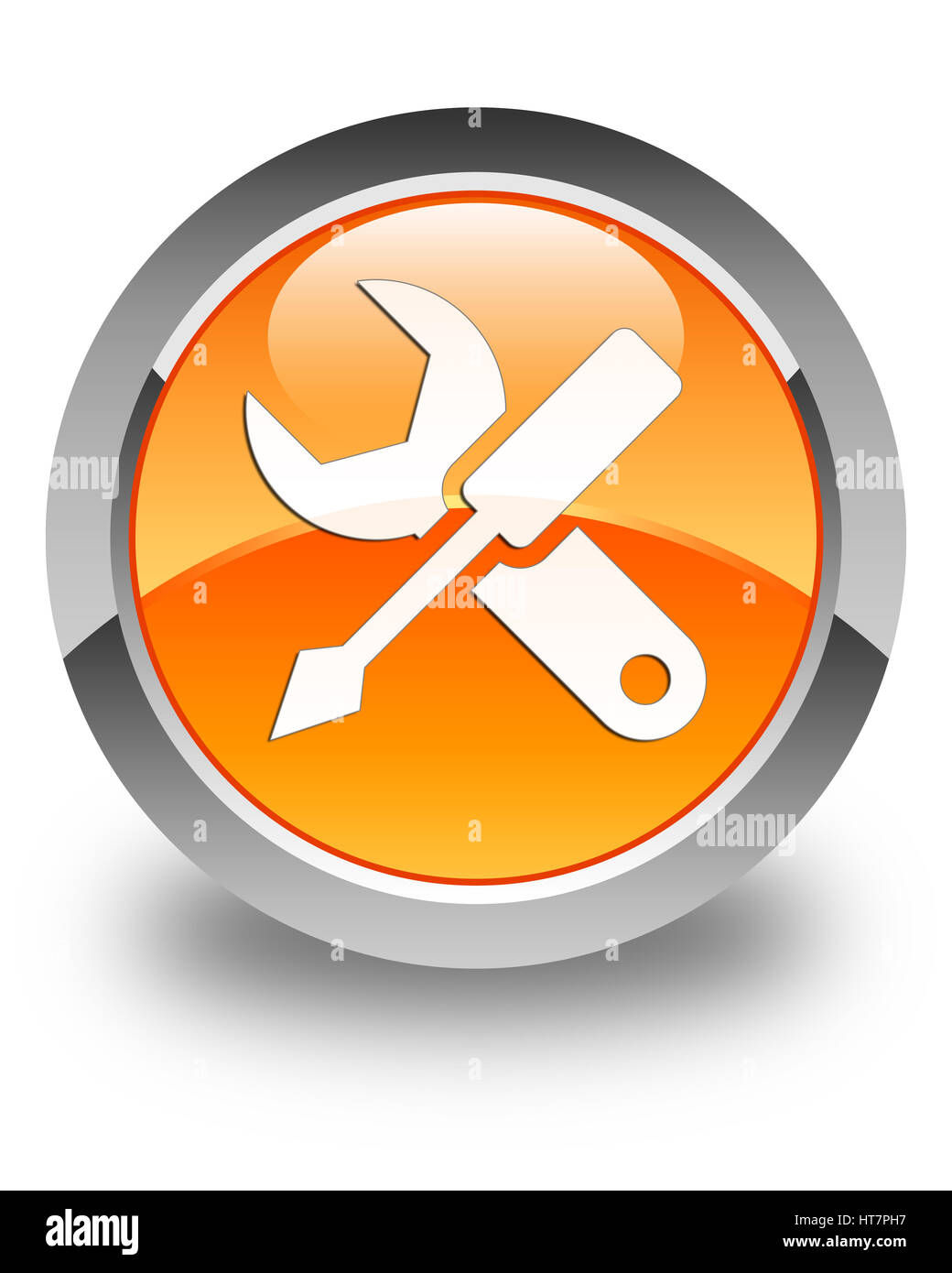 Settings icon isolated on glossy orange round button abstract ...