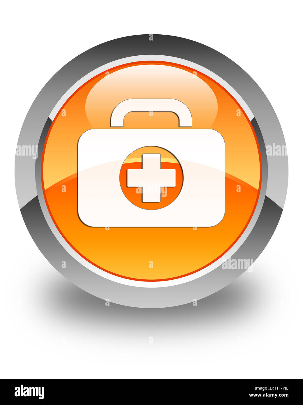 First aid kit bag icon isolated on glossy orange round button abstract ...