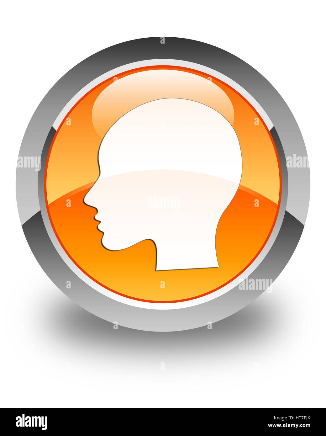 Head woman face icon isolated on glossy orange round button abstract ...