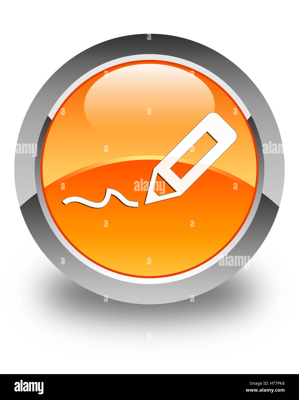 Sign up icon isolated on glossy orange round button abstract ...