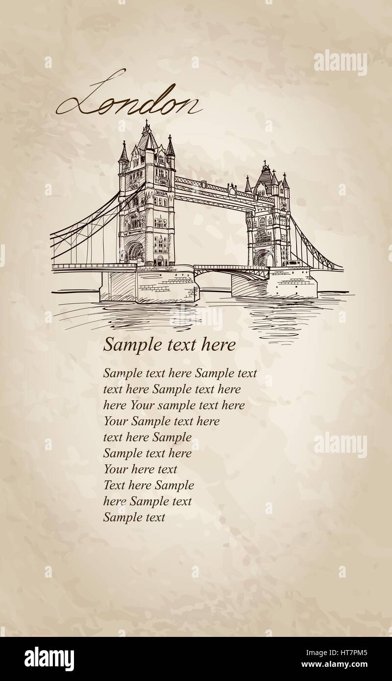 Tower Bridge, London, England, UK, Europe. Hand drawing old fashion ...