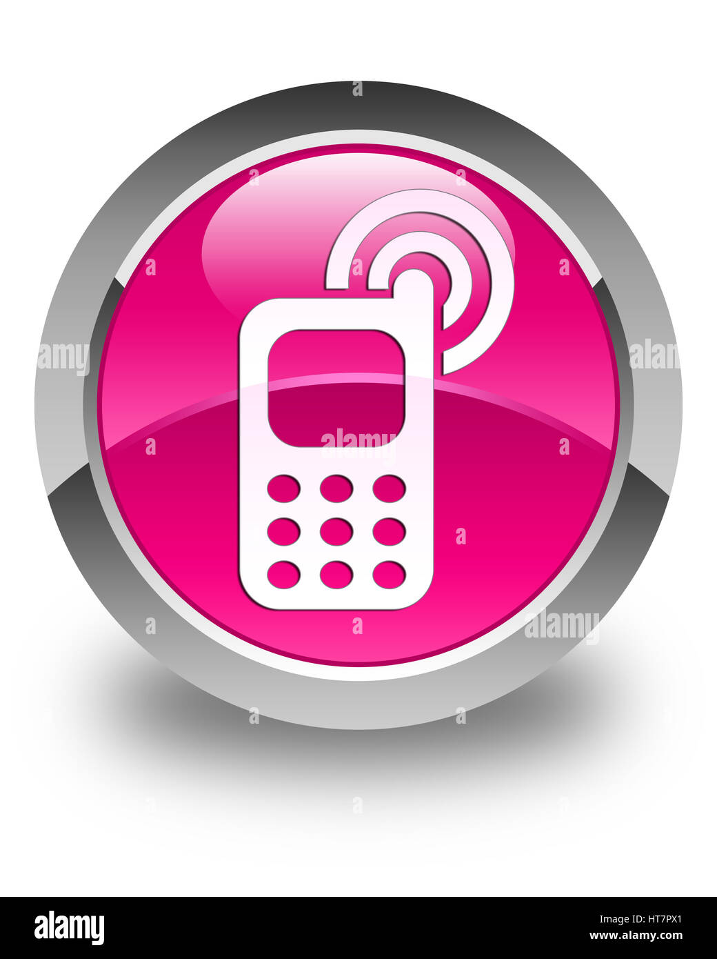 Cellphone ringing icon isolated on glossy pink round button abstract ...