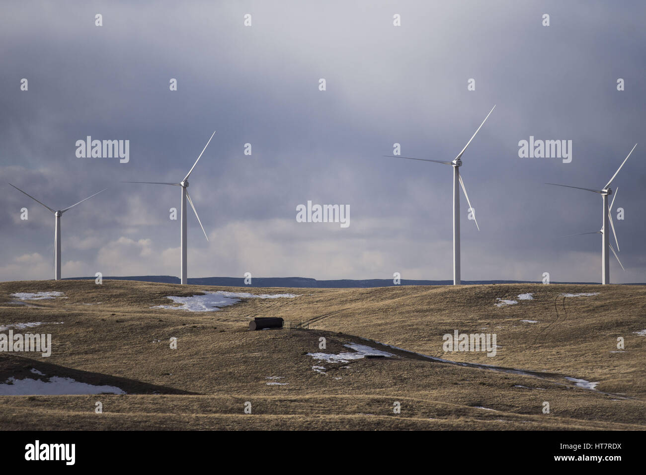 Cheyenne, Wyoming, USA. 6th Mar, 2017. Wind turbines spin at a wind ...