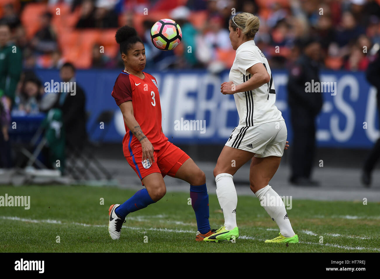 Washington DC, USA. 07th Mar, 2017. England's Demi Stokes (3) eyes the ...