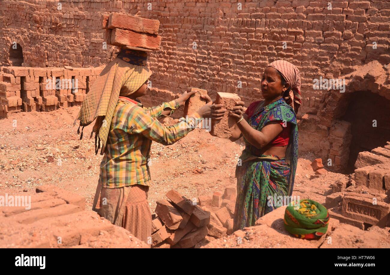 Dimapur, India. 08th Mar, 2017. Indian women labour works at a bricks ...