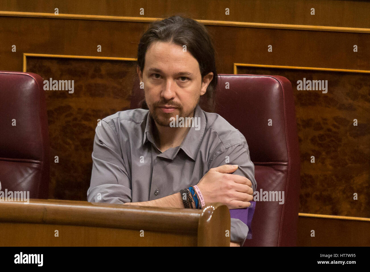 Podemos leader Pablo Iglesias during an ordinary session at Spanish ...