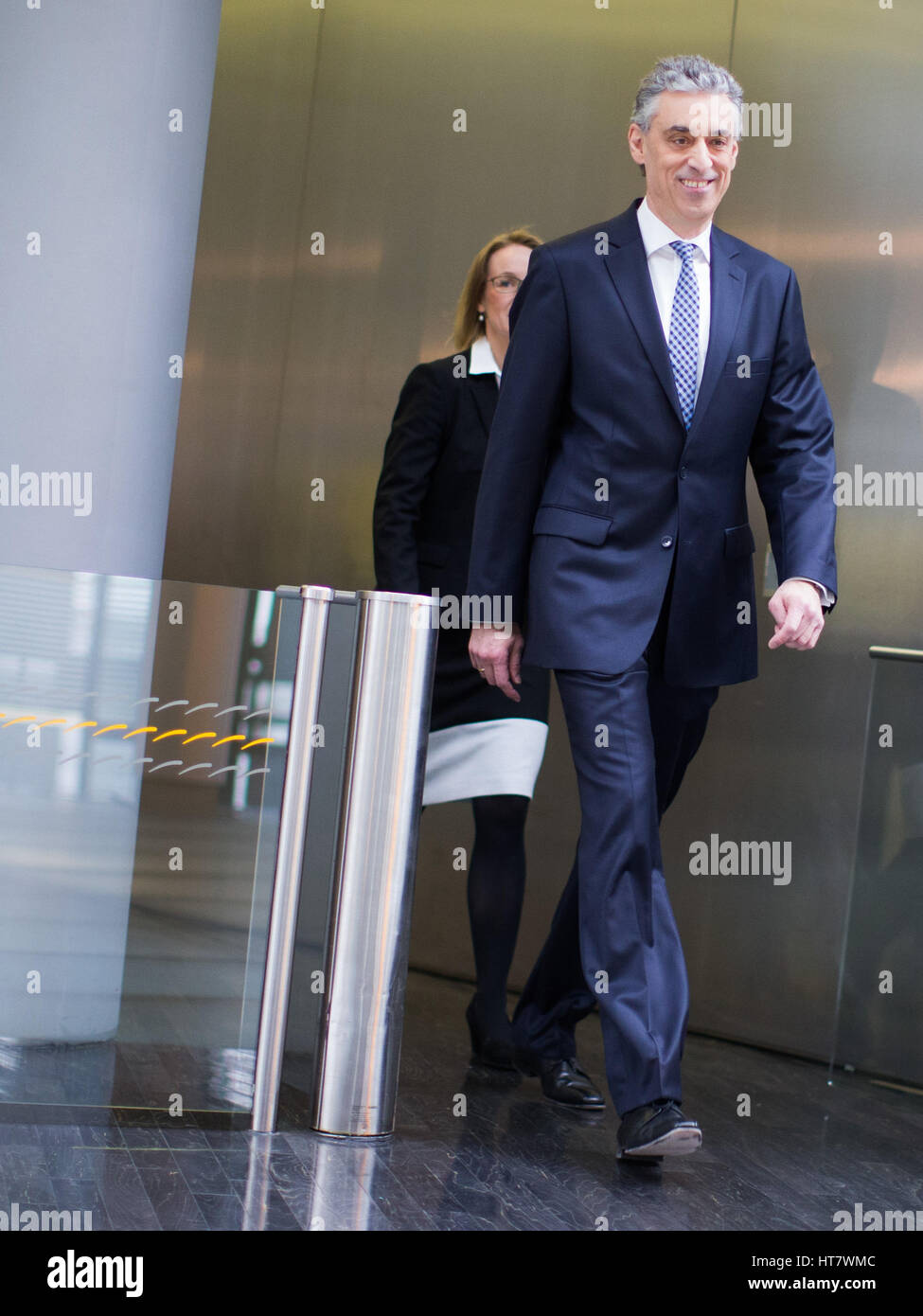 Frank Appel, the CEO of the Deutsche Post DHL Group, arrives at a press ...