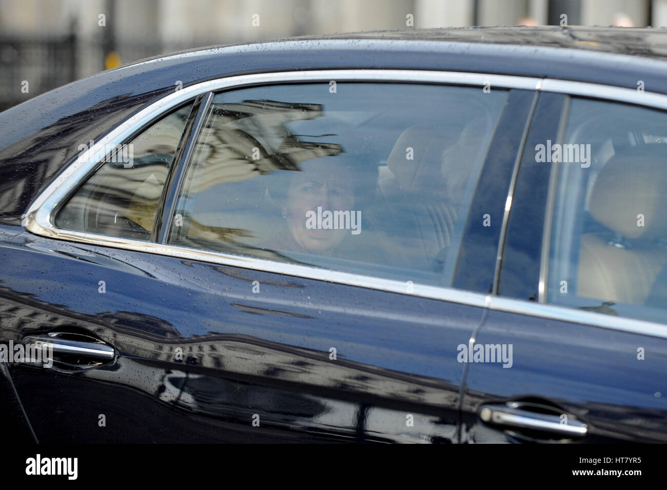 London, UK. 8 March 2017. HRH Princess Anne is seen in a car passing ...
