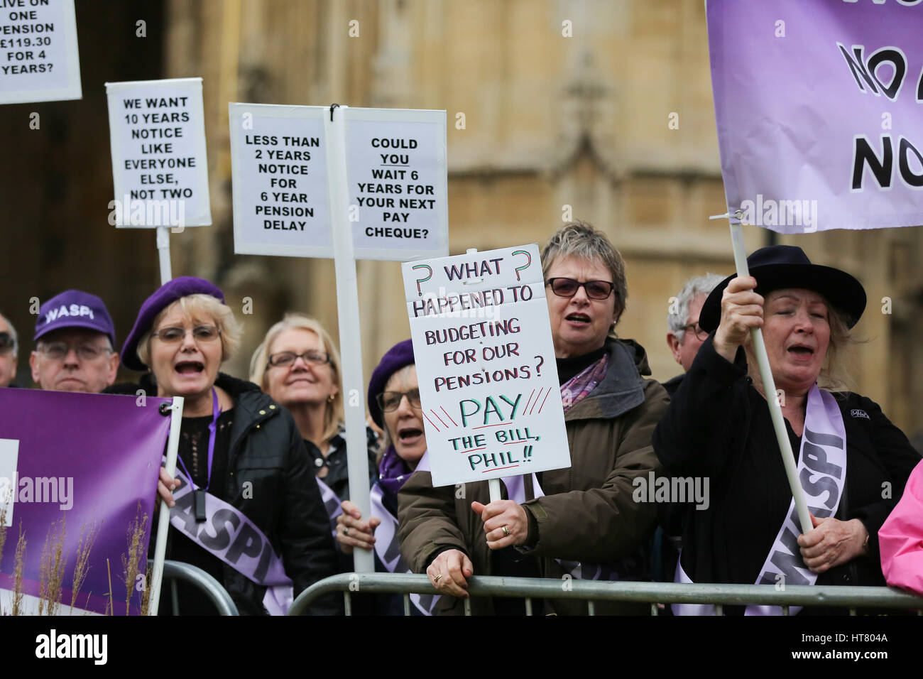London, UK. 8th March 2017. Hundreds of women protest outside ...