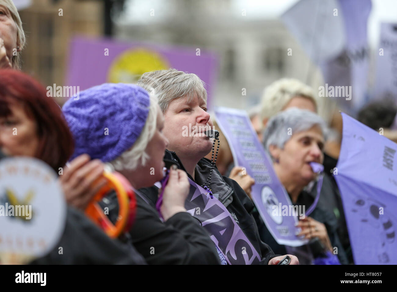 London, UK. 8th March 2017. Hundreds of women protest outside ...