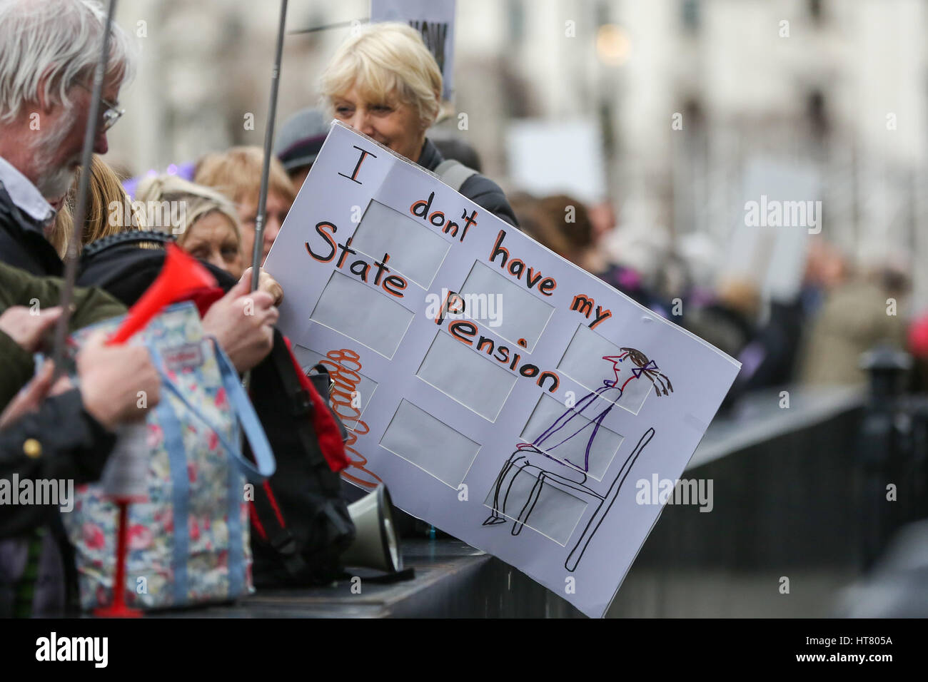 London, UK. 8th March 2017. Hundreds of women protest outside ...