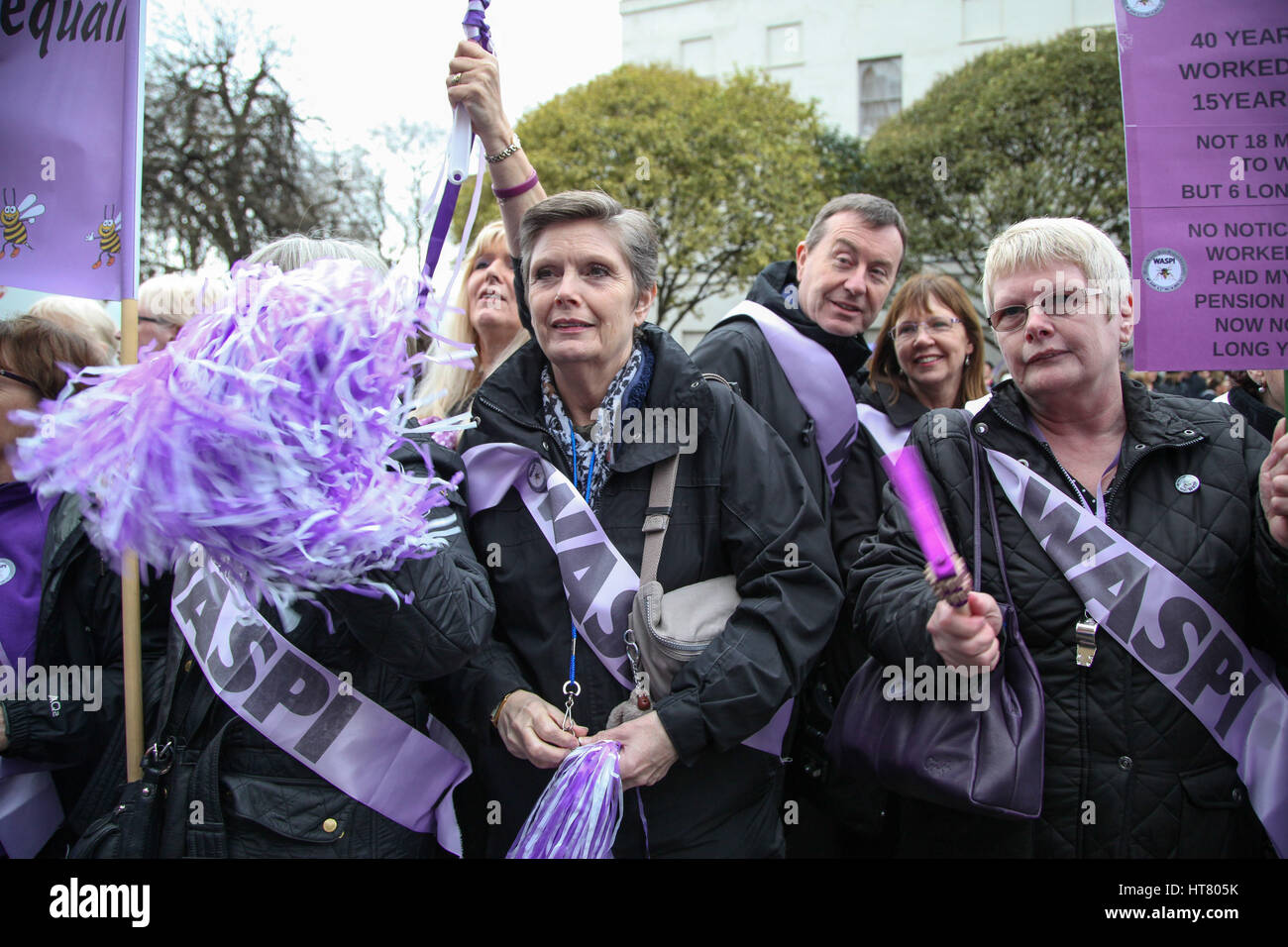 London, UK. 8th March 2017. Hundreds of women protest outside ...