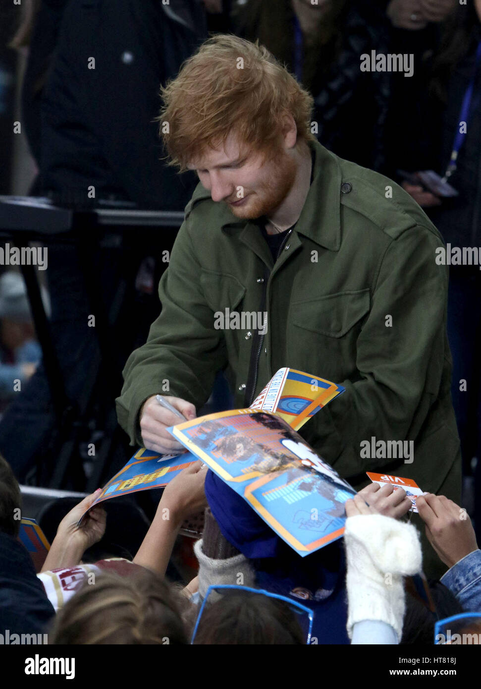 New York, New York, USA. 8th Mar, 2017. Singer ED SHEERAN signs ...