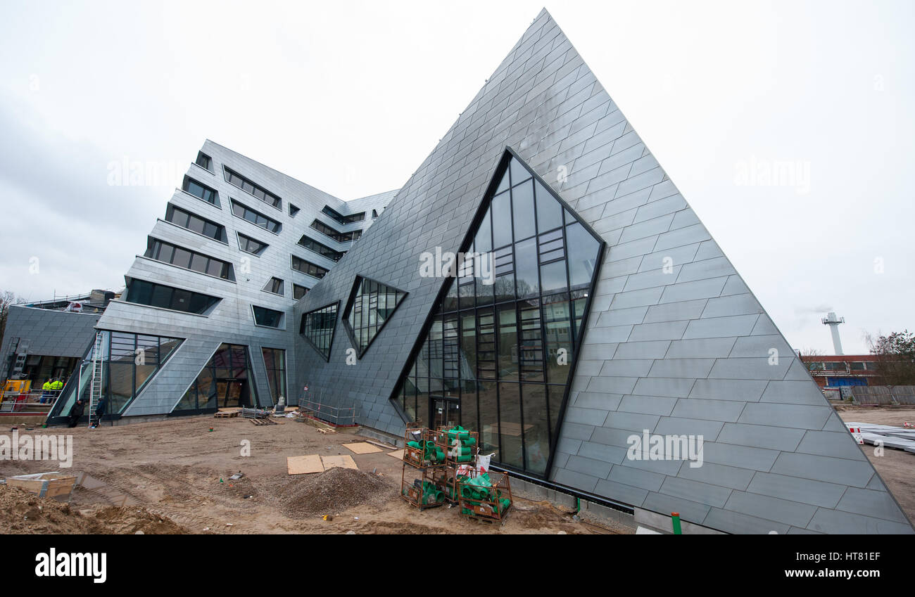 An piece of the exterior of the Libeskind building at the Leuphana ...