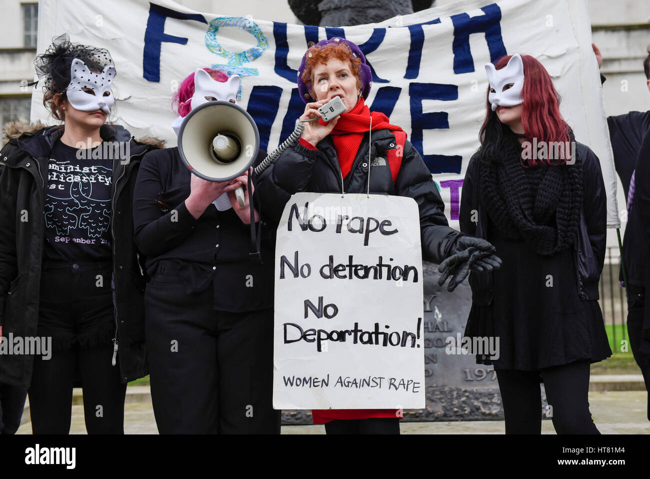 London, UK. 8 March 2017. Members of the Fourth Wave feminists group ...