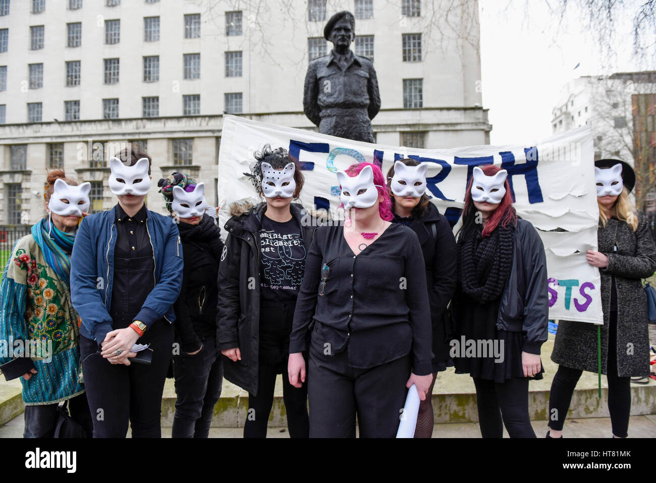 London, UK. 8 March 2017. Members of the Fourth Wave feminists group ...