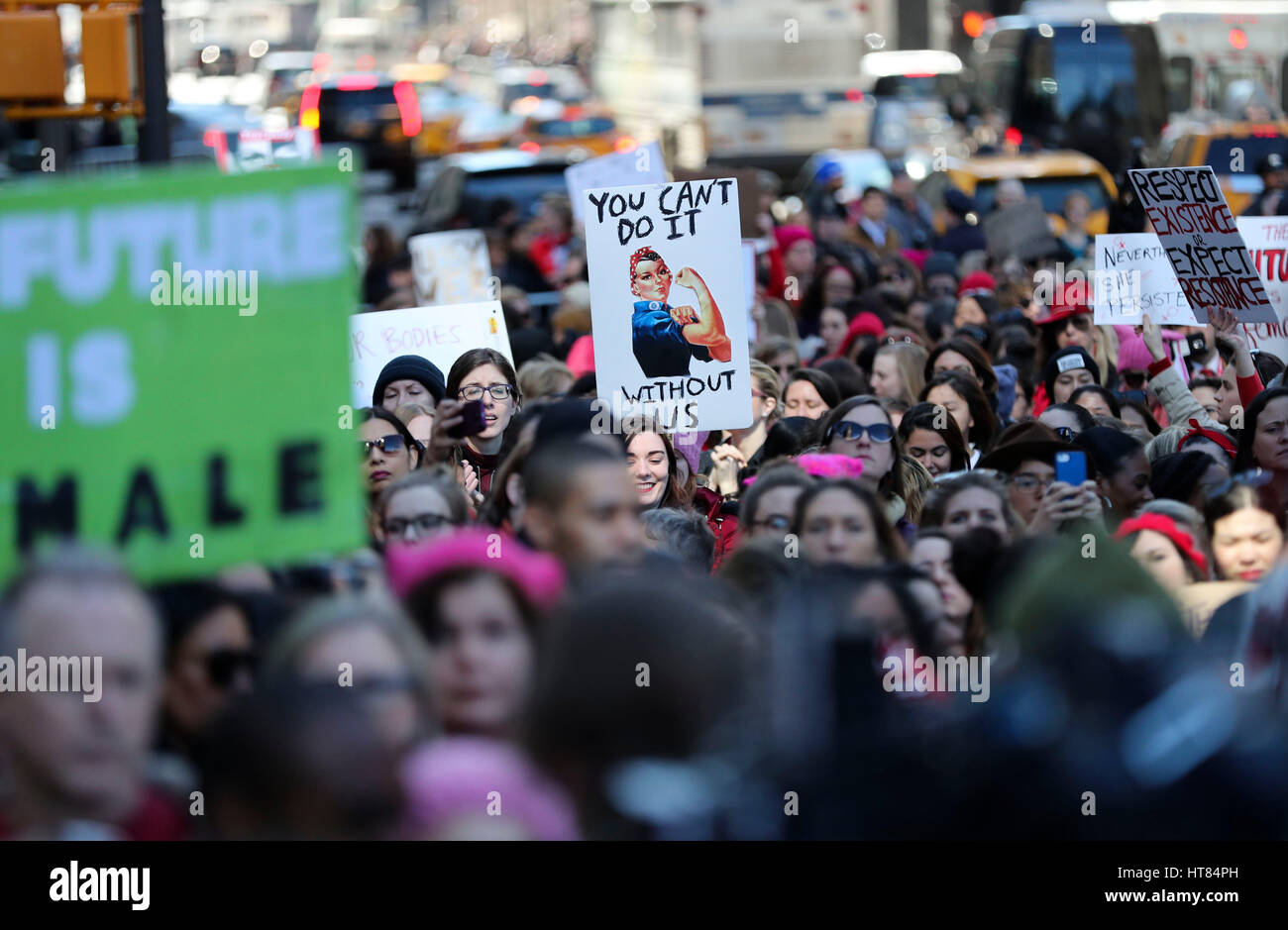 New York, USA. 8th Mar, 2017. Participants attend the "Day Without a ...