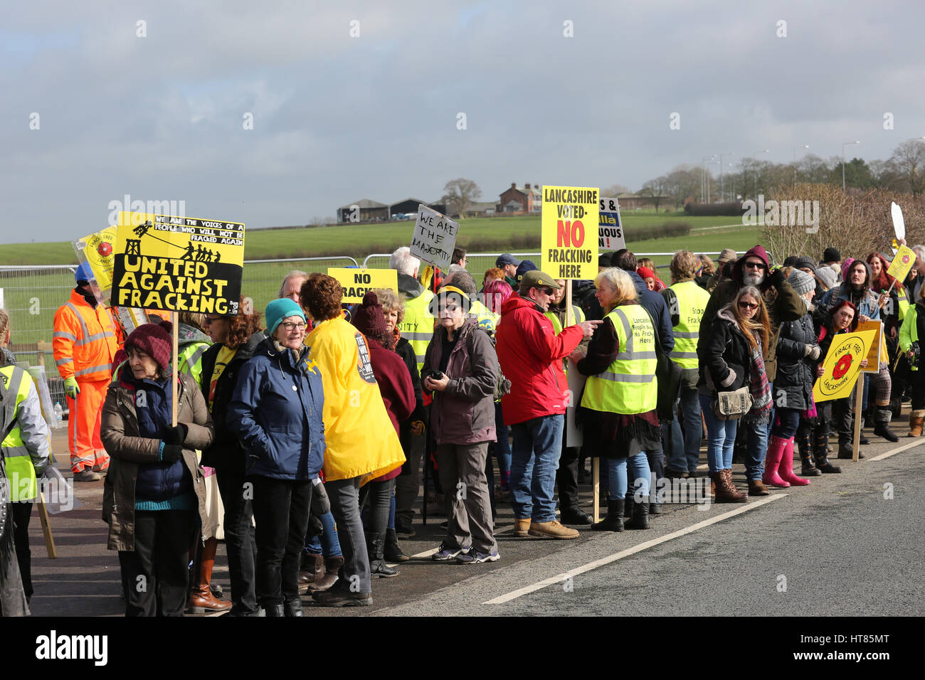 Fylde, Lancashire, UK. 8th Mar, 2017. Anti fracking protesters outside ...