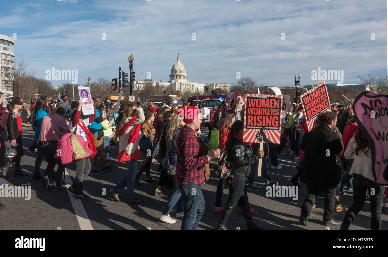 Washington, DC, USA. 8th March, 2017. Demonstrators march from the U.S ...