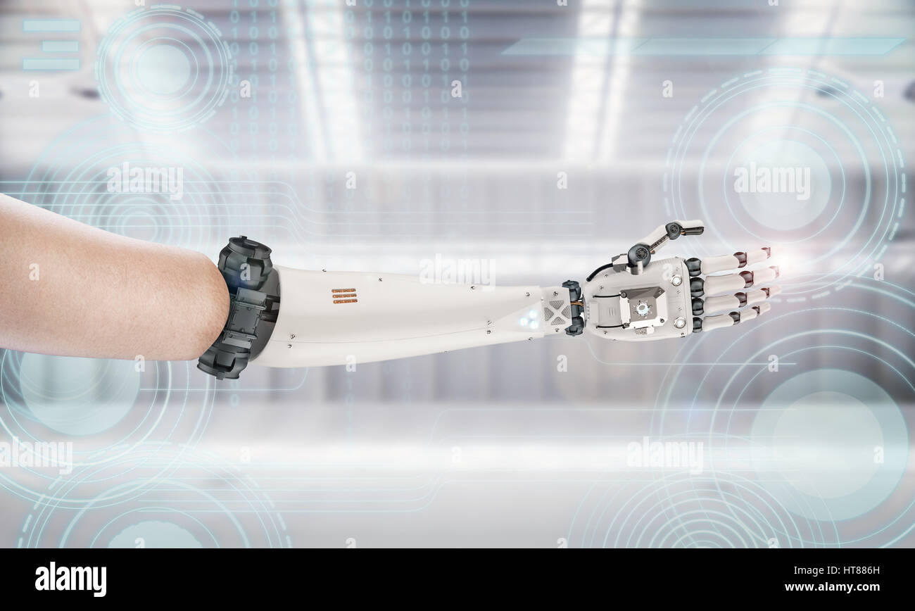 3d rendering robotic hand extended from human arm Stock Photo - Alamy