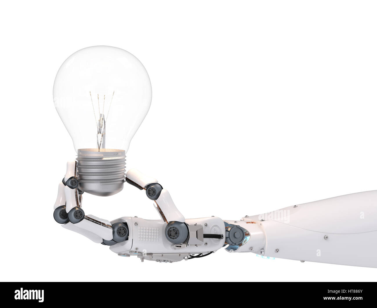 3d rendering robotic hand with light bulb Stock Photo - Alamy