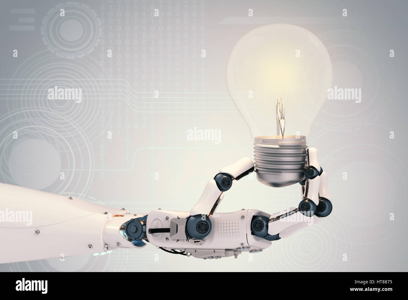 3d rendering robotic hand with light bulb Stock Photo - Alamy