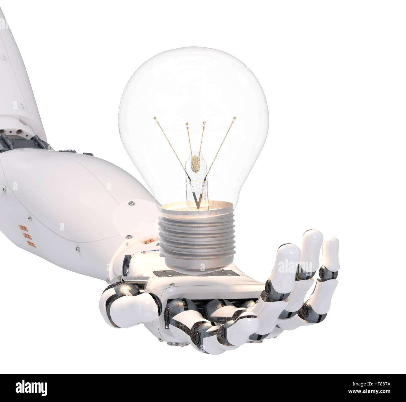 3d rendering robotic hand with light bulb Stock Photo - Alamy