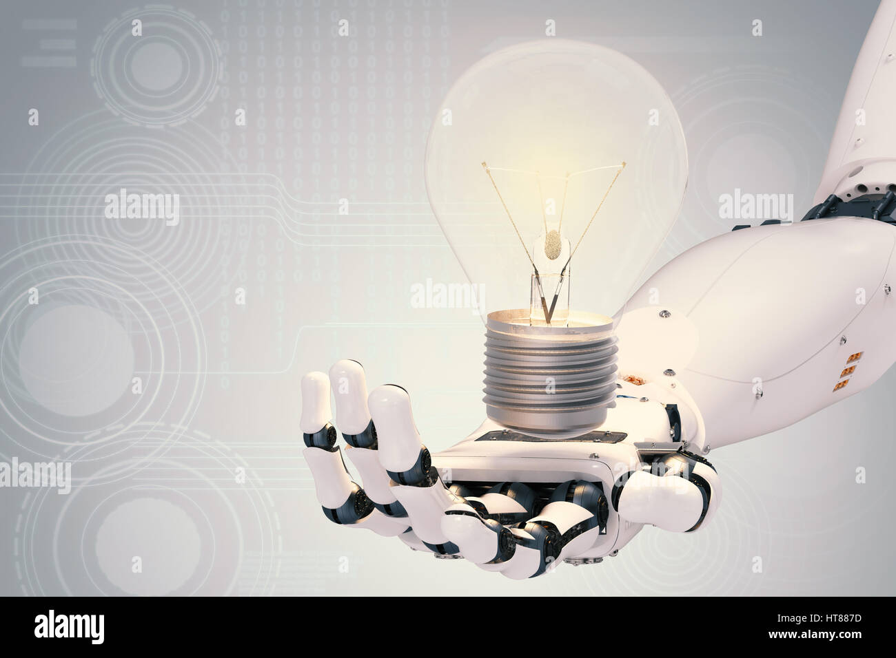 3d rendering robotic hand with light bulb Stock Photo - Alamy