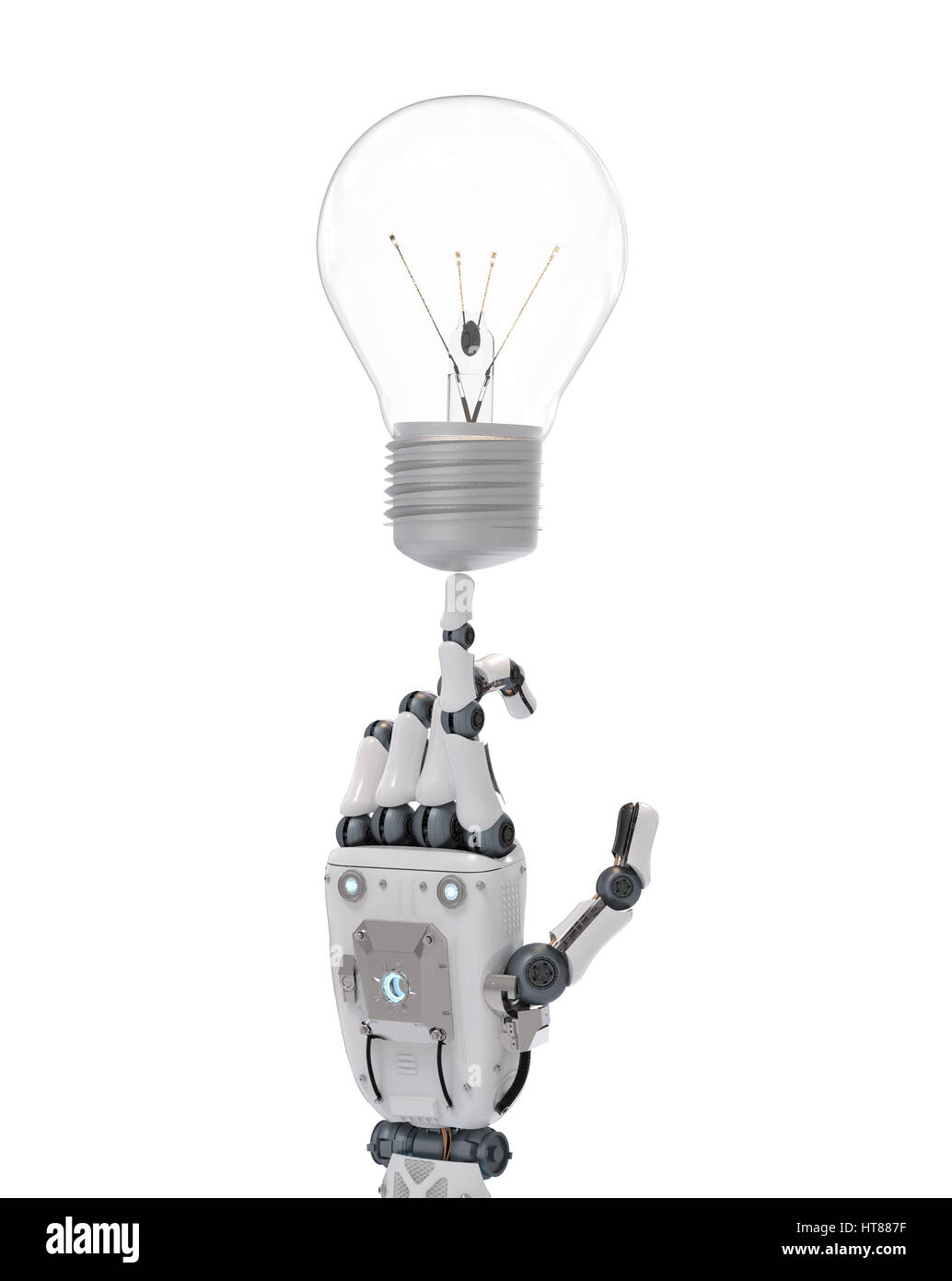 3d rendering robotic hand with light bulb Stock Photo - Alamy