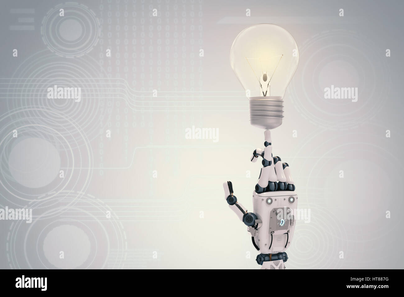 3d rendering robotic hand with light bulb Stock Photo - Alamy